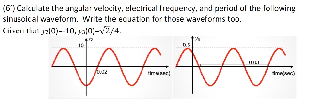 (6') Calculate the angular velocity, electrical frequency, and period of the following ...