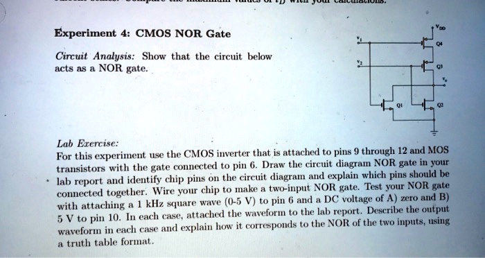SOLVED: Experiment 4: CMOS NOR Gate Circuit Analysis: Show that the ...