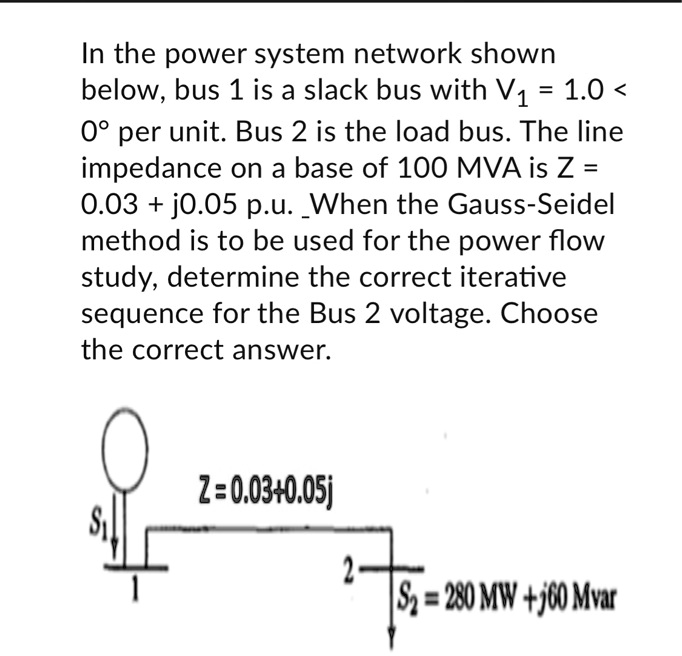 In the power system network shown below, bus 1 is a slack bus with V1 = 1.0
