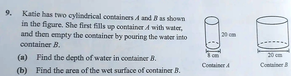 SOLVED: 9. Katie has two cylindrical containers A and B as shown in the ...