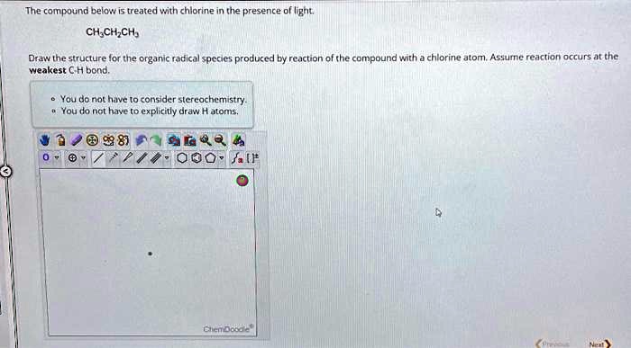 SOLVED: The compound below is treated with chlorine in the presence of ...