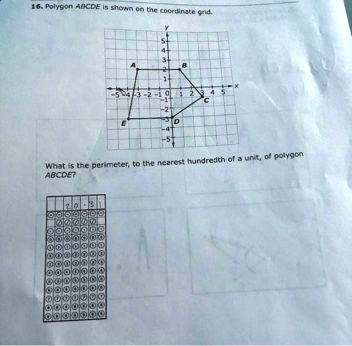 SOLVED: 16. Polygon ABCDE IS shown on the coordinate grid hundredth of unit, of polygon What Is ...