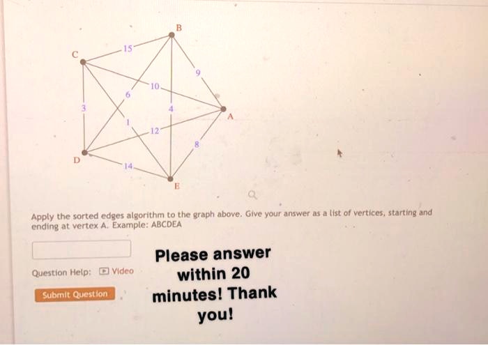 Apply the sorted edges algorithm to the graph above. Give your answer ...