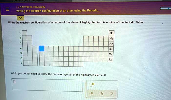 SOLVED:0 Elictronic structure Writing thc electron configuration of an atom using the Periodic ...