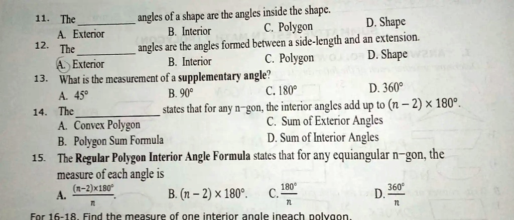 Each Interior Angle Formula