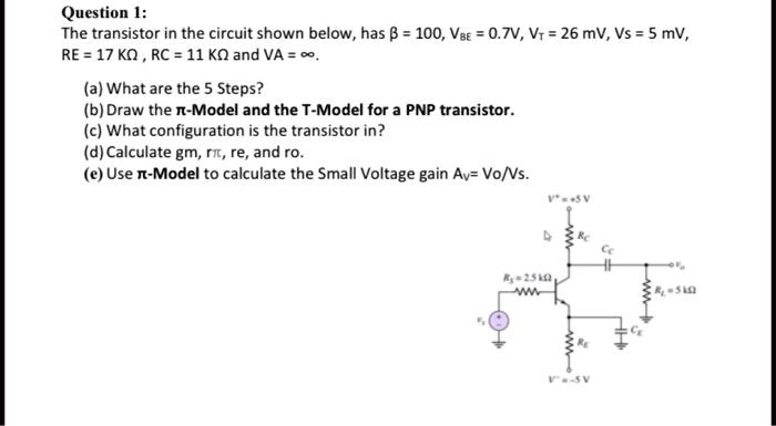 SOLVED: Question 1: The transistor in the circuit shown below has Vbe ...
