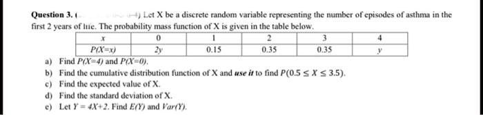 SOLVED: Question } LXbe discrete rndom variable representing the numbet of episodes of asthm ...