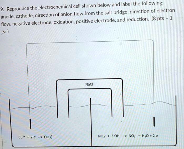 9. Reproduce the electrochemical cell shown below and label the following: anode, cathode ...