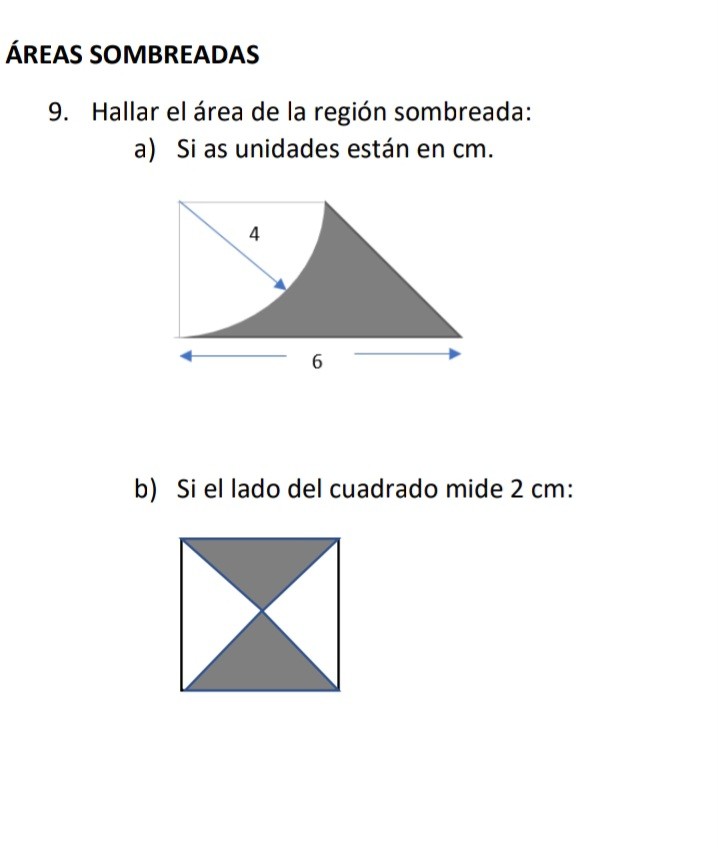 SOLVED: ÁREAS SOMBREADAS 9. Hallar el área de la región sombreada: a ...