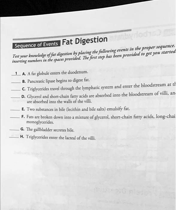 Sequence of Events Fat Digestion Test your knowledge of fat digestion ...