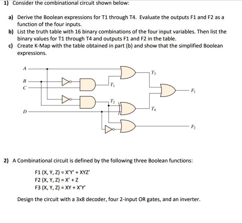 Consider the combinational circuit shown below: a) Derive the Boolean ...