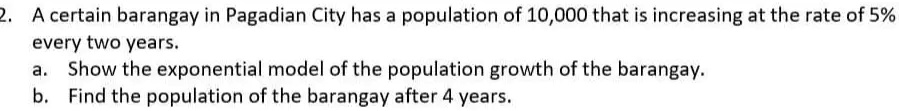 A certain barangay in Pagadian City has a population of 10,000 that is ...