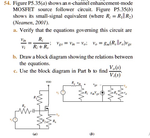 SOLVED: 54.Figure P5.35 shows an n-channel enhancement-mode MOSFET source follower circuit ...
