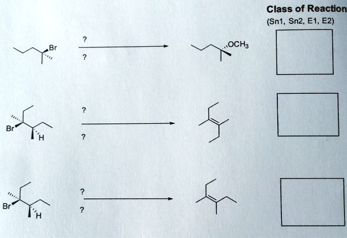 SOLVED: Class of Reaction (Sn1, Sn2, E1, E2) OCH3