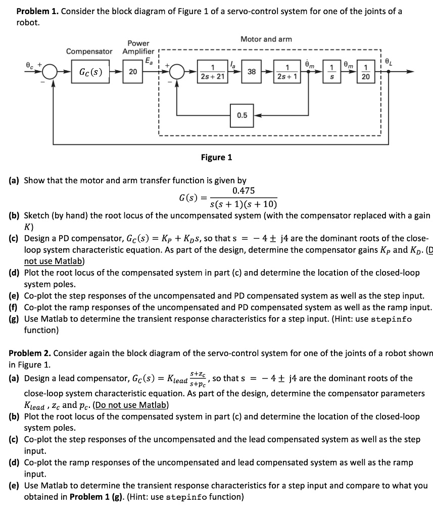 SOLVED: Problem 1. Consider the block diagram of Figure 1, which shows a servo-control system ...