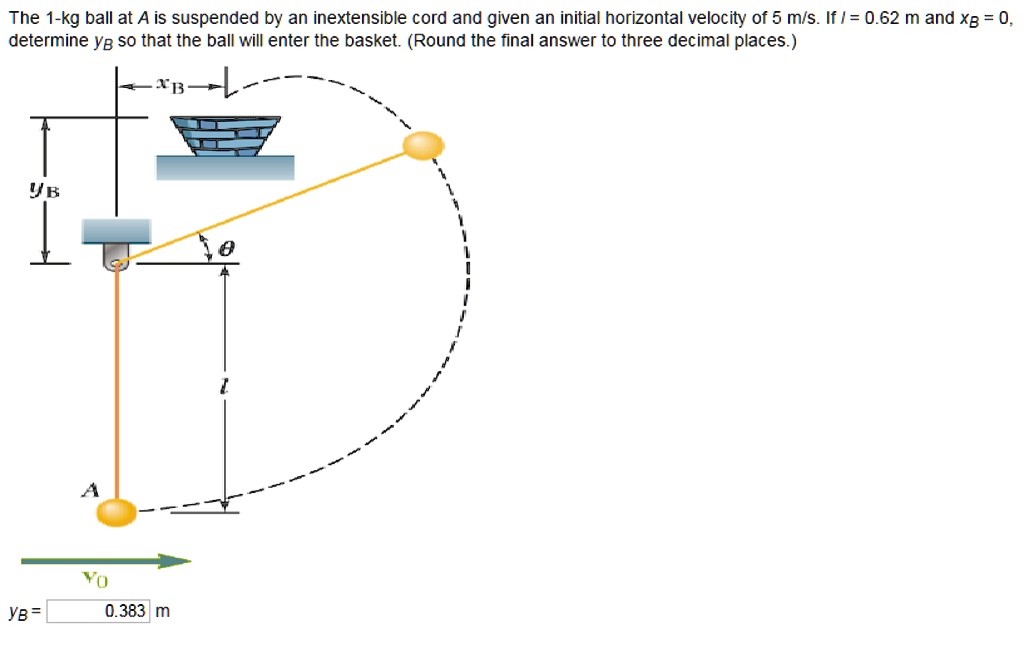 The 1-kg ball at A is suspended by an inextensible cord and given an ...