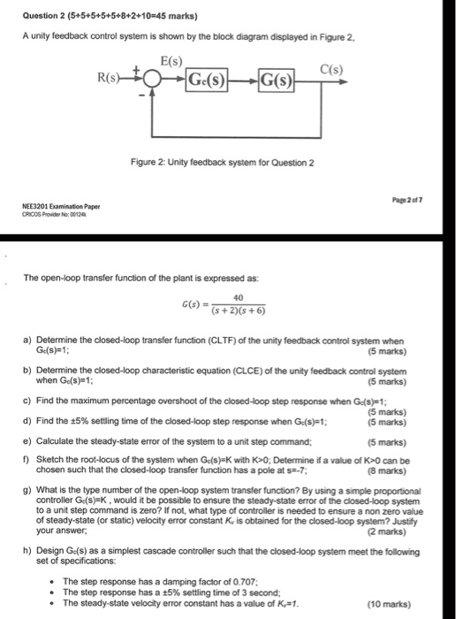SOLVED: Text: Question 2 (5+5+5+5+5+8+2+10=45 marks) A unity feedback ... SOLVED: Text: Question 2 (5+5+5+5+5+8+2+10=45 marks) A unity feedback ...
