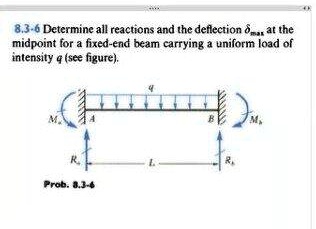 8.3-6 Determine all reactions and the deflection δmax at the midpoint ...