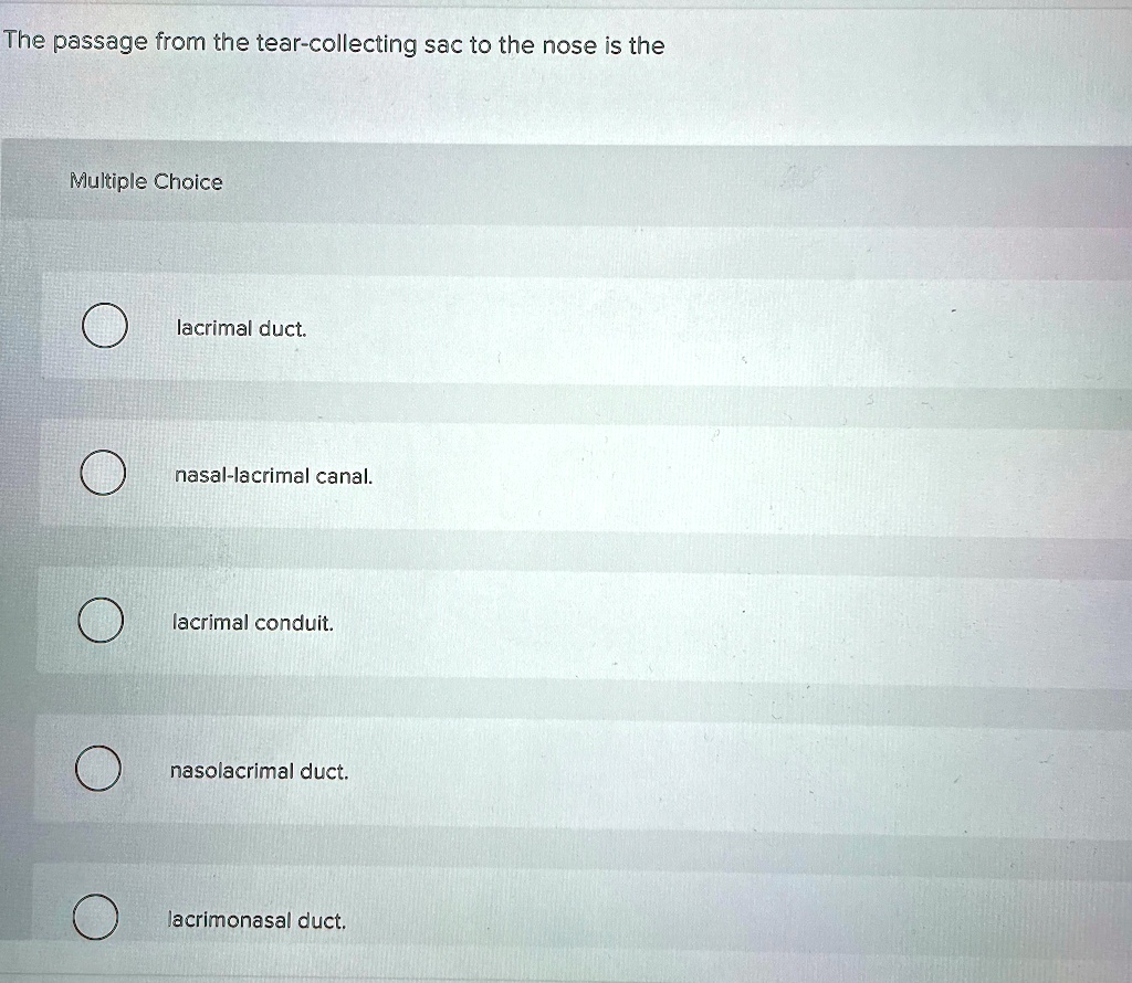 the passage from the tear collecting sac to the nose is the multiple ...