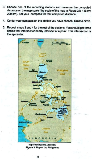 3. Choose one of the recording stations and measure the computed distance on the map scale (the ...