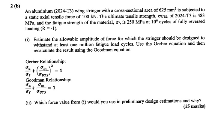 SOLVED: An aluminium (2024-T3) wing stringer with a cross-sectional ...