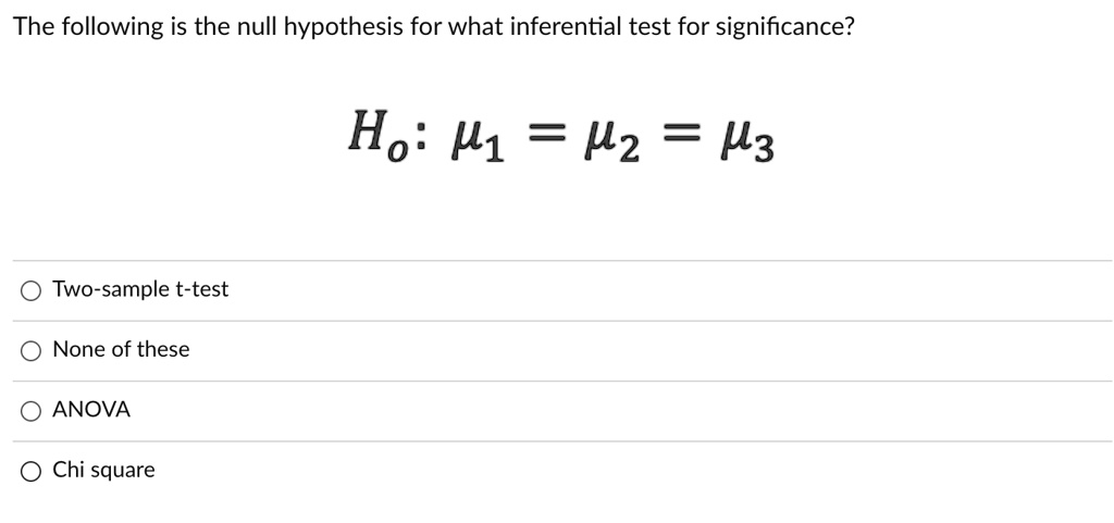 SOLVED:The following is the null hypothesis for what inferential test ...