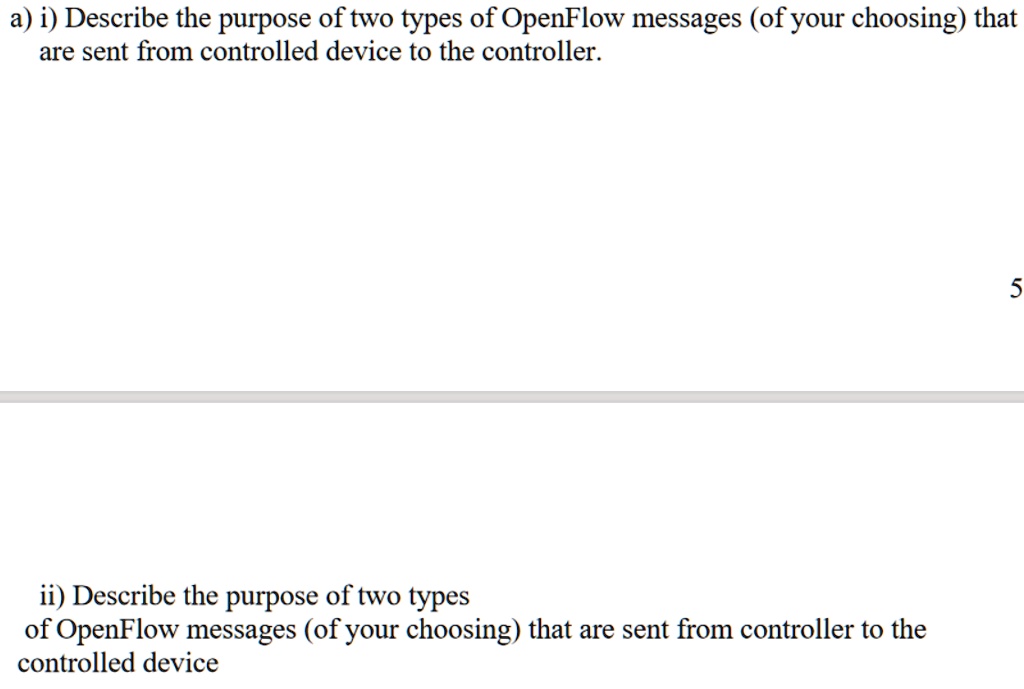 SOLVED: a) i) Describe the purpose of two types of OpenFlow messages ...