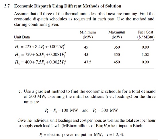 3.7 Economic Dispatch Using Different Methods of Solution Assume that ...