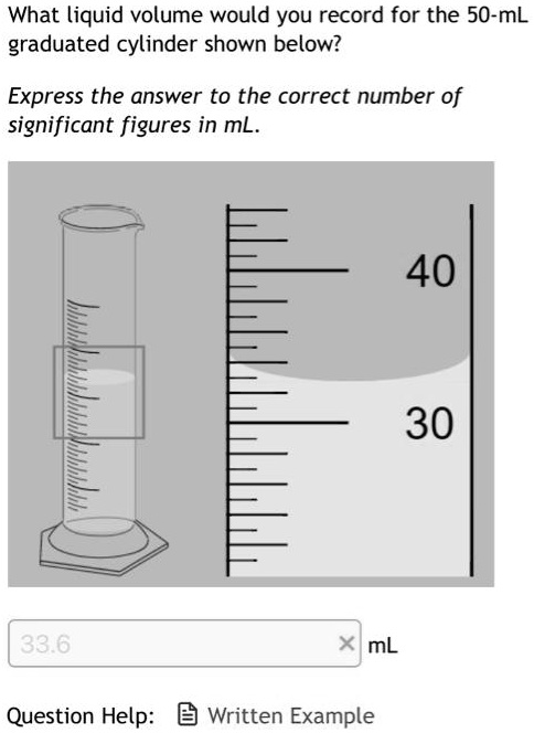 What liquid volume would you record for the 50-mL graduated cylinder ...