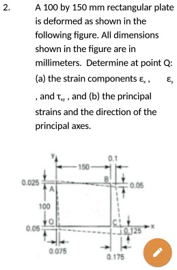 2. A 100 by 150 mm rectangular plate is deformed as shown in the ...