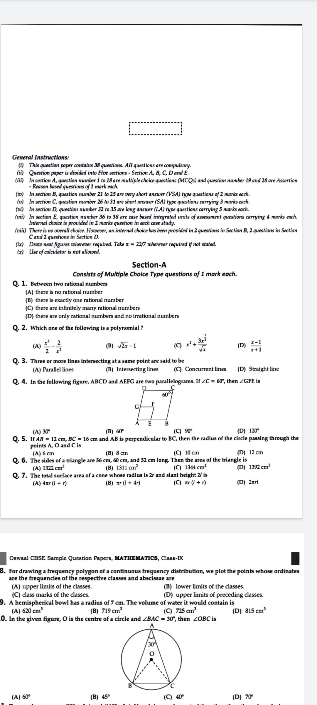 SOLVED: General Instructions: (i) This question paper contains 38 questions. All questions are ...