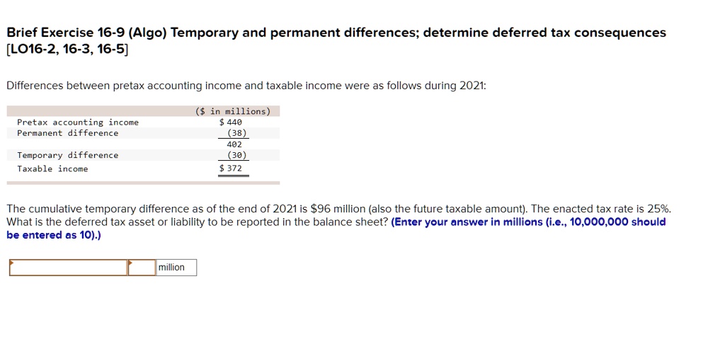 Brief Exercise 16-9 (Algo) Temporary and permanent differences ...