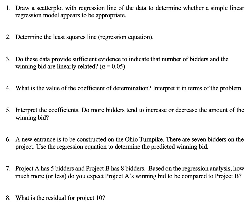 SOLVED: 1. Draw scatterplot with regression line of the data to ...