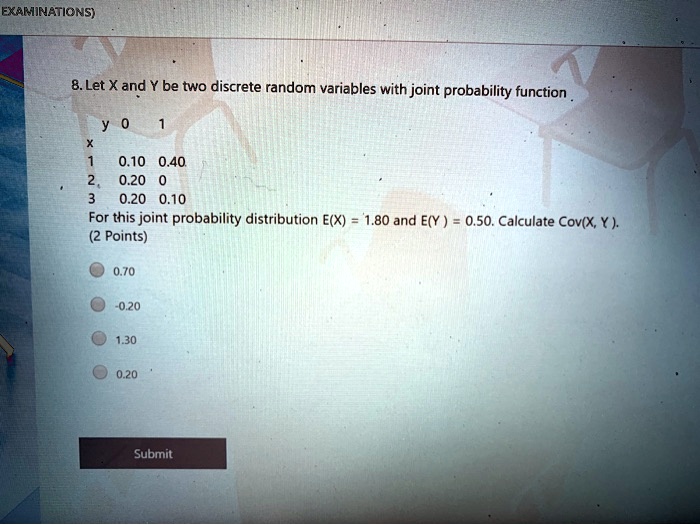 SOLVED: EXAMINATIONS) 8.Let X and Y be two discrete random variables with joint probability ...