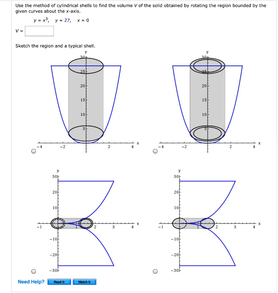 SOLVED: Use the method of cylindrical shells to find the volume V of the solid obtained by ...