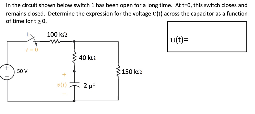 SOLVED: In the circuit shown below switch 1 has been open for a long time. At t=0, this switch ...