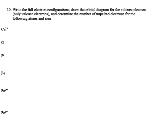 10. Write the full electron configurations, draw the orbital diagram for the valence electron ...