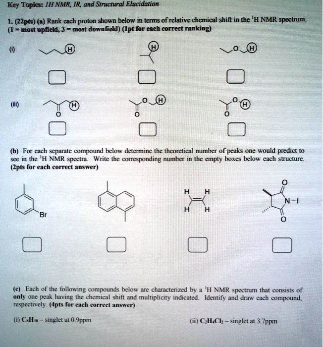 SOLVED: Text: Key Topics: 1H NMR, IR, and Structural Elucidation (2 pts) (@) Rank each proton ...