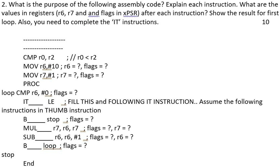 2. What is the purpose of the following assembly code? Explain each ...
