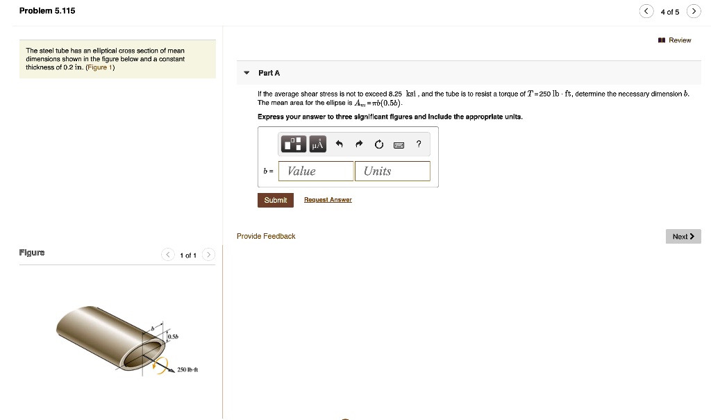 SOLVED: Problem 5.115 4 of 5 Review The steel tube has an elliptical ...
