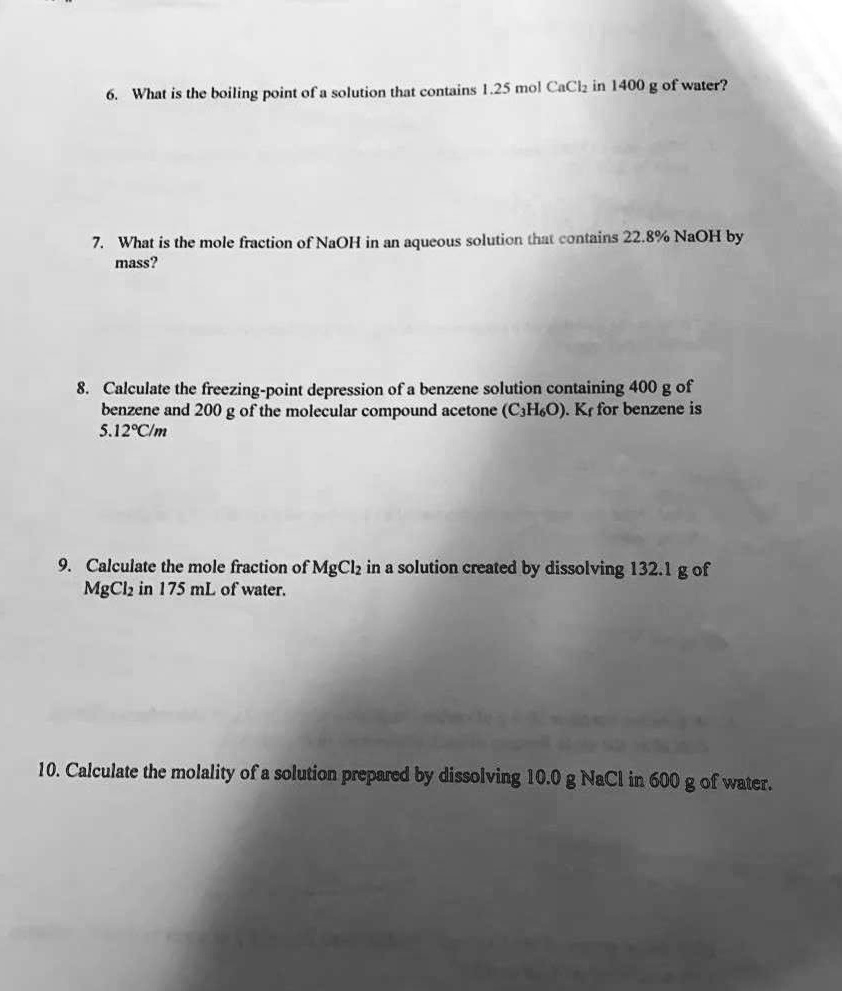 wlut is tlie boiling point of u solution that contains 425 mol caclz in 400 g of wuter what is ...