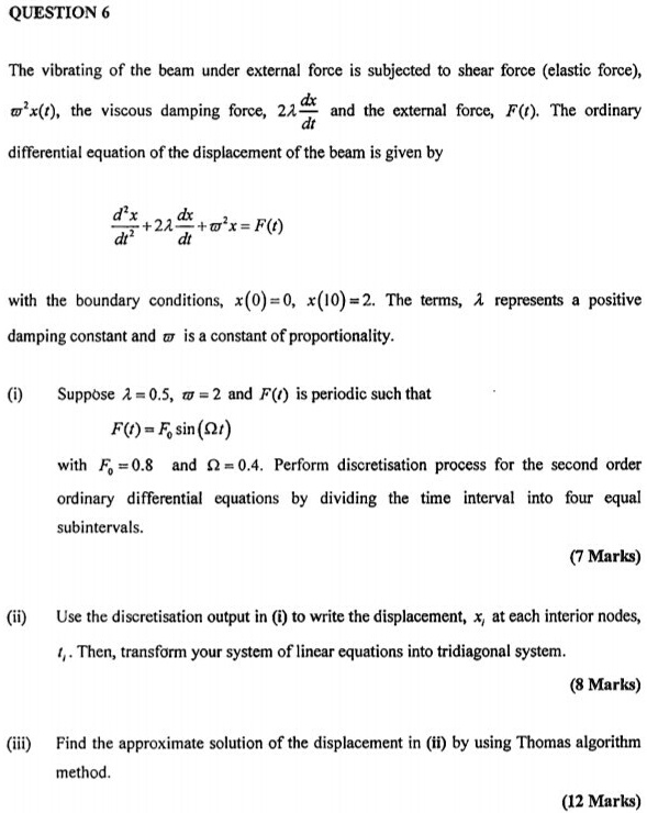 Solved Question 6 The Vibrating Of The Bcam Under External Force Is