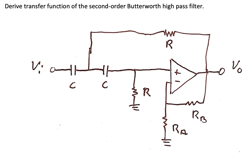 SOLVED: Derive the transfer function of the second-order Butterworth high-pass filter: V; O FLIF ...