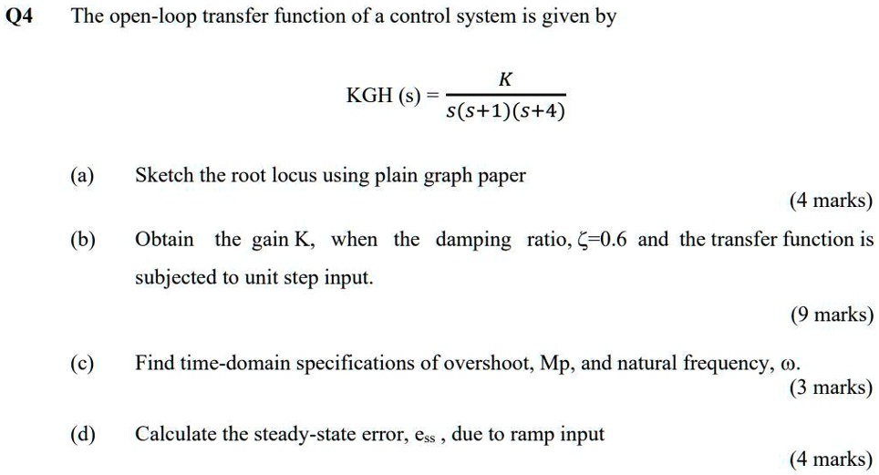 Solved Q4 The Open Loop Transfer Function Of A Control System Is Given By Kghs K Ss1