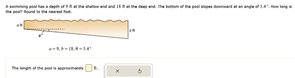 a swimming pool has depth of 9 ft at the shallow end and 18 f at the ...