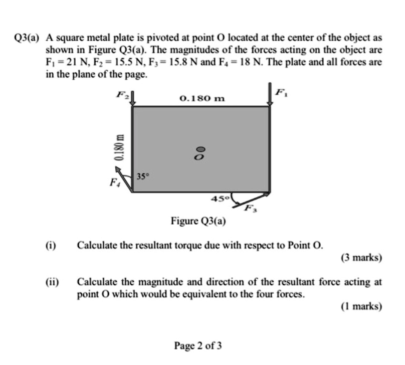 SOLVED: Q3(a) A square metal plate is pivoted at point 0 located at the ...