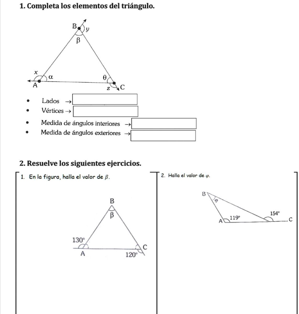 SOLVED: Por favor es para hoy 1. Completa los elementos del triángulo ...