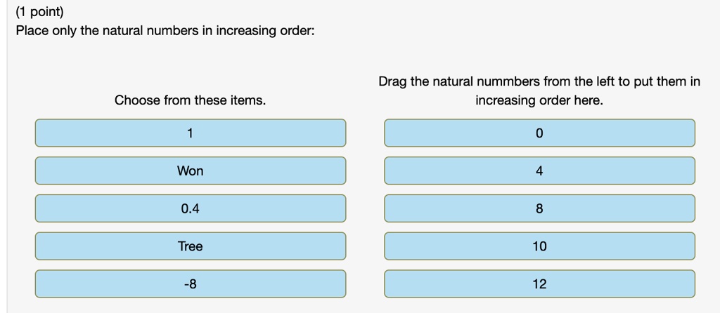 SOLVED: point) Place only the natural numbers in increasing order: Drag ...