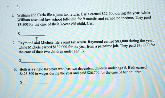 4. 1. William and Carla file a joint tax return. Carla earned 27,500 ...