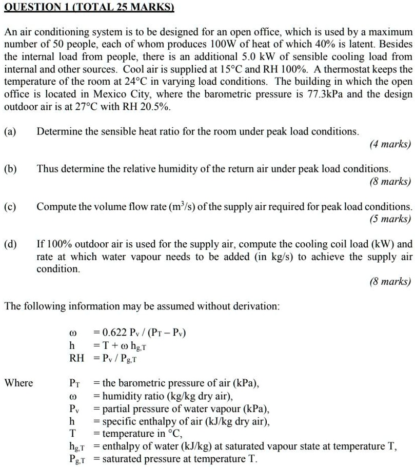 SOLVED: QUESTION LTOTAL 25 MARKS An air conditioning system is to be ...
